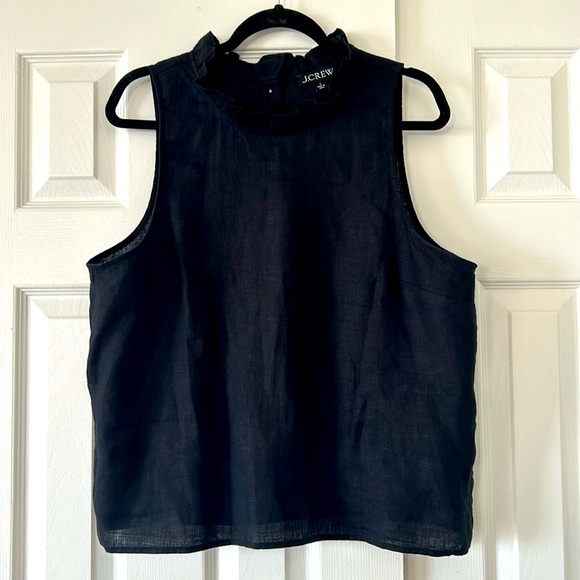 J. Crew | Tops | J Crew 0 Linen Fleur Top Ruffled Neckline Sleeveless ...